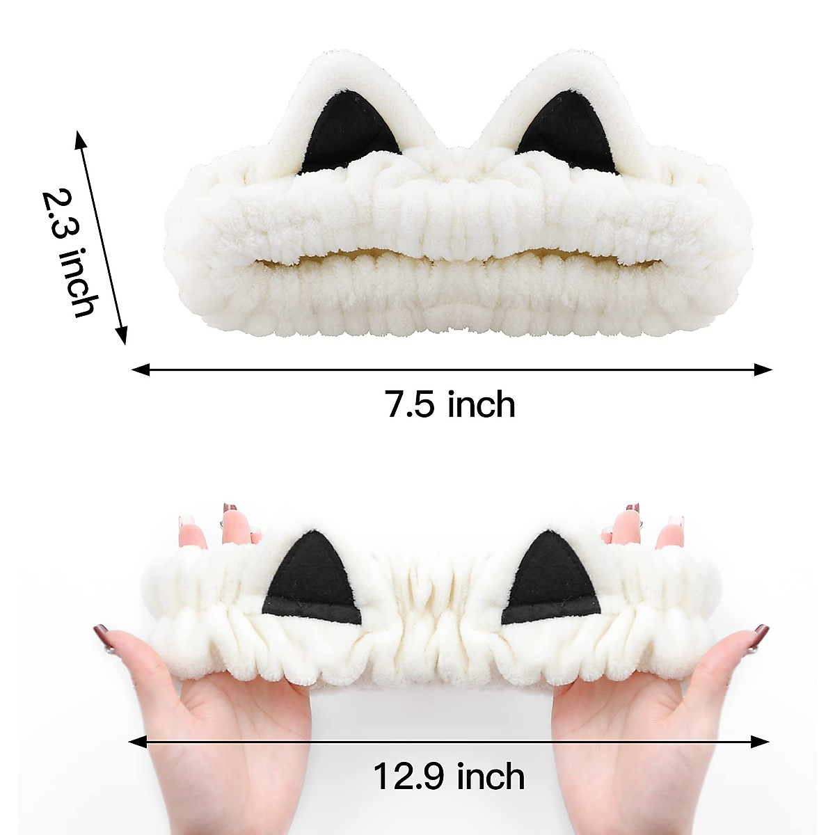 Hofar Cat Face Wash Headband Hairband with Cat Ears Coral Fleece Cartoon Cute Creative Hair Accessories