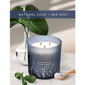 White Sage Sea Salt 3 Wick Candle 14.5 oz | Sage Candles for Cleansing House | Large Soy Candles for Home Scented | Aromatherapy Energy Cleansing Sage Scented Candles for Women & Men