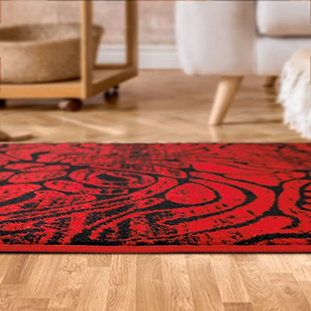 Antep Rugs Floral 5x7 Abstract Indoor Area Rug Siesta (Red Black, 5'3" x 7')