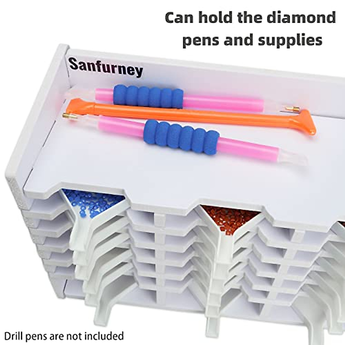 Sanfurney 36 Slots Diamond Painting Tray Tower Organizer with Drill Pen Holder, Multi-Boat Plates Storage Rack, Diamond Painting Accessories Kits, Gift for Adults DIY Craft Arts (36 Trays Included)