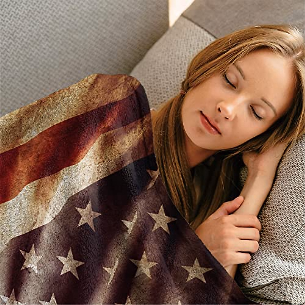 Retro Eagle Flannel Blankets American Flag Fleece Throw Blanket Soft Patriotic Air Conditioning Blanket for Couch Sofa Bed 50"X60"