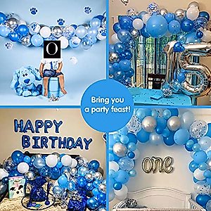 RUBFAC 130pcs Blue Balloons Garland Arch Kit, Royal Blue and Baby Blue White Chrome Sliver Balloons Arch for Shower Birthday Graduation Party Decorations