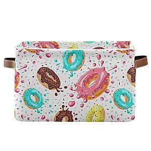 xigua Donut Storage Basket Storage Bin Organizer Basket, Foldable Rectangular Storage Box with Handles for Home Office