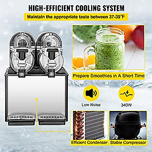 VEVOR Commercial Slushy Machine, 3LX2 Tank Slush Drink Maker, 340W Frozen Drink Machine with Temperature Preservation, Stainless Steel Home Slush Frozen Drink Machine with Automatic Clean, Black