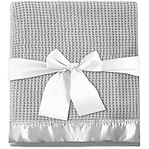 Thermal Baby Blanket for Girls and Boys - Waffle Weave Blanket Satin Baby Blanket - Throw Blanket for Baby Receiving Blankets - Soft Waffle Blanket