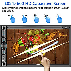 Double Din Car Stereo Compatible with Voice Control Apple Carplay - 7 Inch HD LCD Touchscreen Monitor, Bluetooth, Subwoofer, USB/SD Port, A/V Input, AM/FM Car Radio Receiver, Backup Camera
