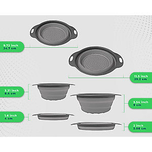 Ultimate Kitchen Strainers Set of 2 - Collapsible Silicone Colanders For Easy Storage by Comfify - Use with Pasta & Veggies or as a Fruit or Berry Bowl with Strainer - Irreplaceable for Campers - Gray