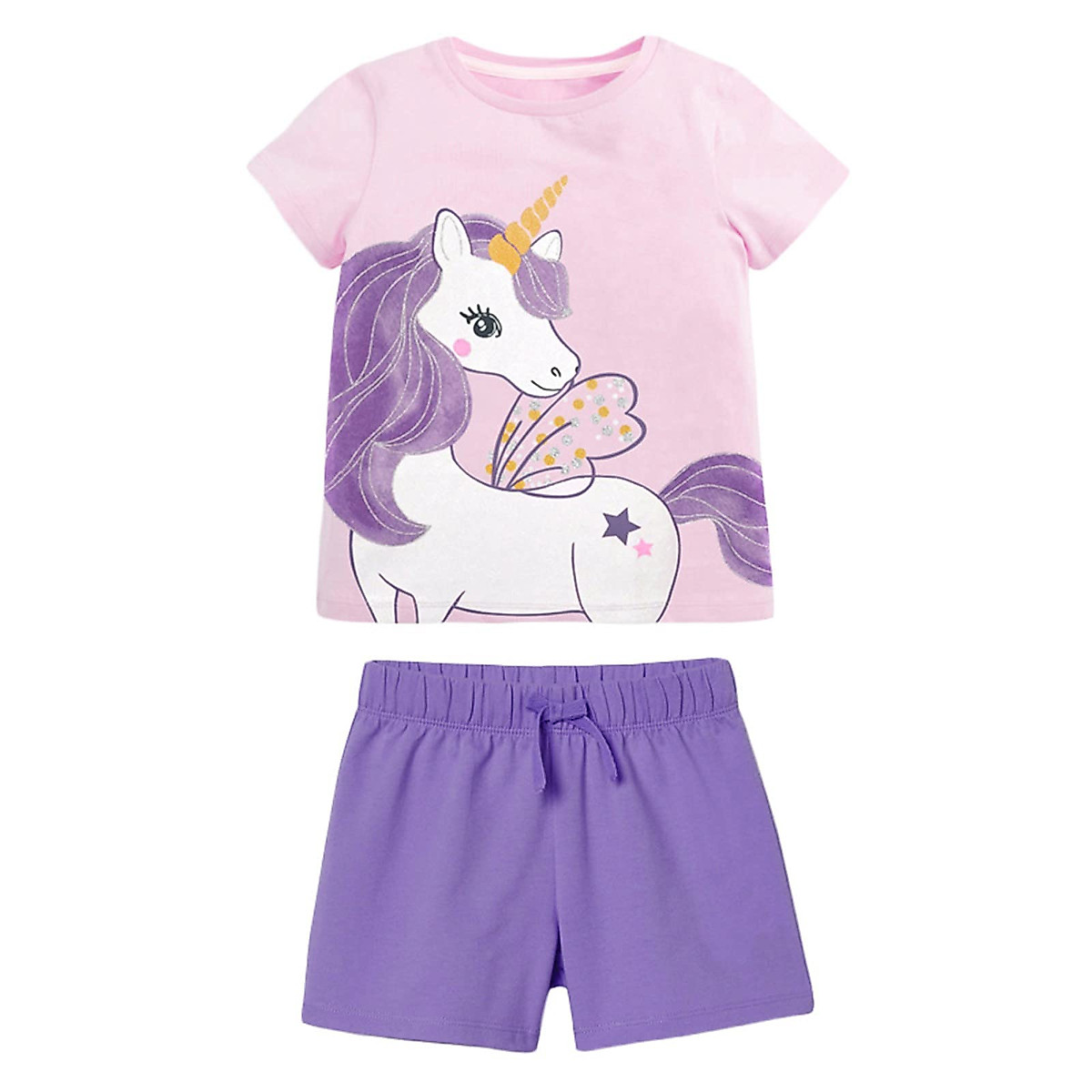 Girls Short Sleeve Tee Shorts Set Kids Tops Pants 2pcs Set Summer Casual Clothing Set 3T