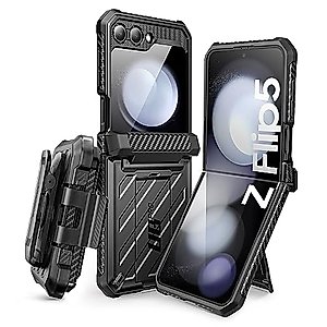 SUPCASE for Samsung Galaxy Z Flip 5 Case with Stand & Belt-Clip (Unicorn Beetle Pro), [Hinge Protection] [Front Screen Protector] Dual Layer Rugged Protective Phone Case for Galaxy Z Flip 5, Black