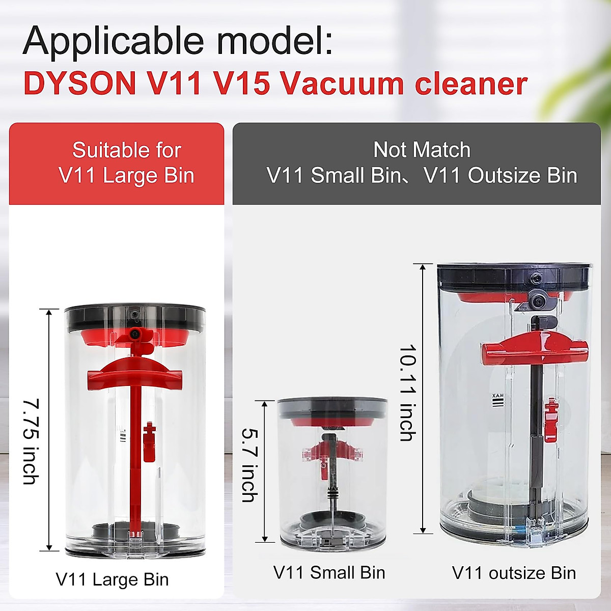 V11 Canister Dust Bin Replacement 970050-01 Compatible with dyson V11 V15 SV14 SV15 SV22 Vacuum Cleaner Canister Large Vacuum Bin Part no.965443-01 with HEPA Filter