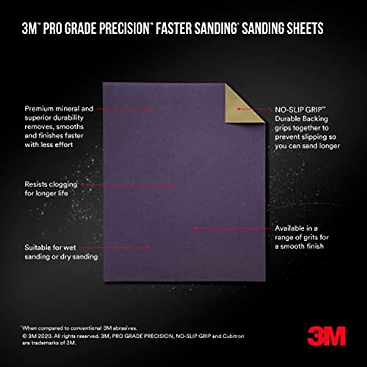3M Pro Grade No-Slip Grip Advanced Sandpaper, 9 X 11-in, 150 Grit, 3/Pack, 25150P-G
