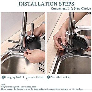 JAKENHAM 2Pack Sink Hanging Sponge Holder,Sink Caddy Sponge Holder Soap Holder,Hanging Ajustable Strap Faucet Caddy with Drain Holes for Drying,Light Blue