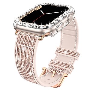 Goton Bling Silicone Band Case for Apple Watch 45mm 44mm 41mm 40mm 38mm with Edge Protector Cover[No Glass], Strap Color Changes with Angle for iWatch SE Series 9 8 7 6 5 4 3 2 1 Accessories