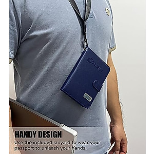 Coredy Passport Holder and Bluetooth Tracker Combo, Travel Must Haves Passport Cover Finder, Works with Apple Find My (iOS Only), RFID Blocking, Slim Travel Accessories Passport Wallet, Blue