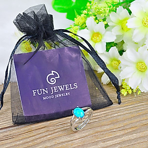 FUN JEWELS Minimalist Mood Ring in Silver Size Adjustable with Color Changing Facet Oval Crystal Stone For Women