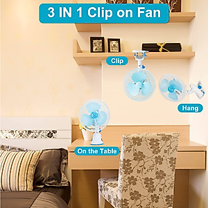 8-Inch Clip on Fan, 2 Speed Convertible Desk Fan with Strong Clamp, Tilting and Shaking Fan with Strong Airflow, Quite, Powerful Clip Fan on Bed and Desk for Home Office Dorm, with 3.94FT Cable Cord