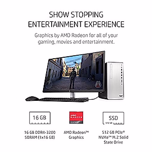 HP Pavilion Desktop, AMD Ryzen 7 4700G Processor, 16 GB of RAM, 512 GB SSD Storage, Windows 10 Home, Dual Display Support, Wireless Computer PC, for Gaming, Study, and Business (TP01-1160, 2020)