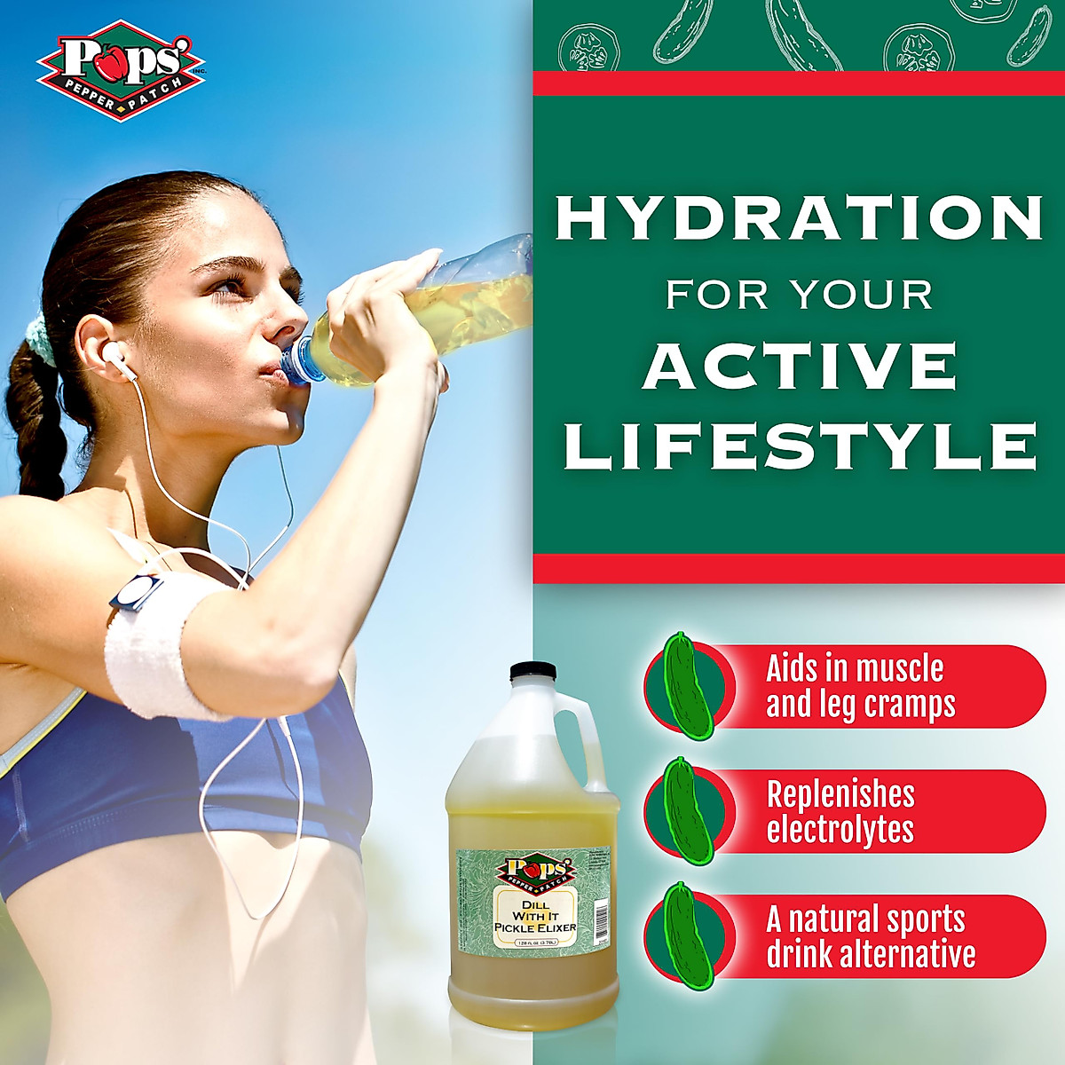 Pops Pepper Patch Pickle Elixer - Dill Pickle Brine for Leg Cramps, Pickle Pops, Pickle Shots - Made from Real Dill Pickles - No Artificial Colors or Flavors - Aids in Hydration - 1 Gallon