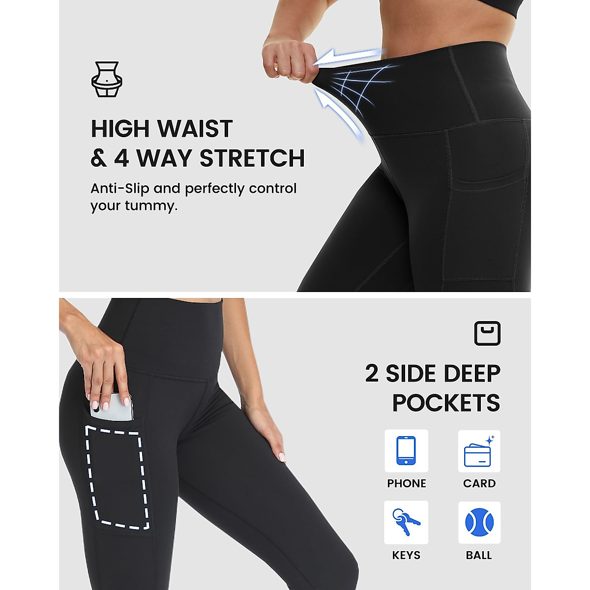 3 Packs Leggings with Pockets for Women, Soft High Waisted Tummy Control Workout Yoga Pants (Reg & Plus Size)