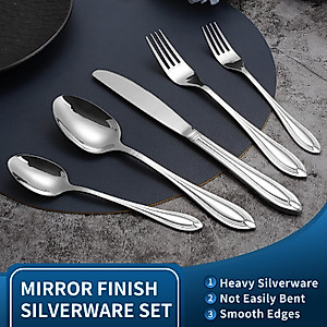 Silverware Set for 4, 20-Piece Flatware Set Include Spoons And Forks Set, Stainless Steel Cutlery Set with Line Pattern, Mirror Polished, Dishwasher Safe.