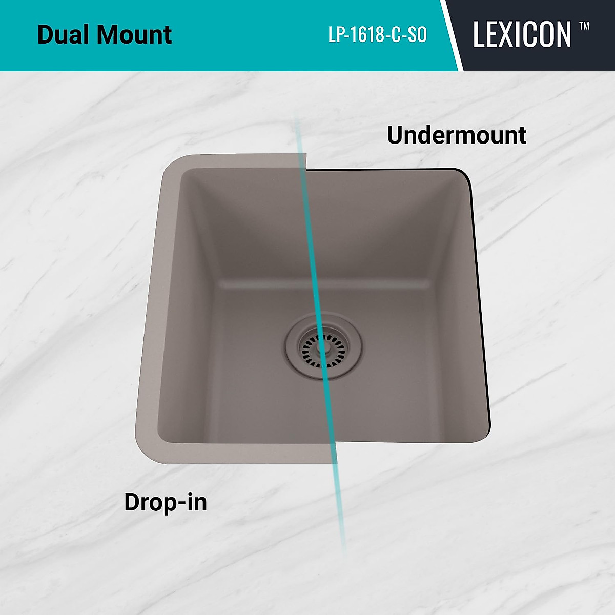 16" x 18" Quartz Kitchen Sink, Single Bowl Kitchen Sink, bar sink,Drop in Kitchen Sink, Granite Composite Kitchen Sink, Undermount Sink, Galaxy Concrete kitchen Sink, LP-1618-C-SO