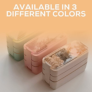 TARLINI | Premium Beige Bento Box for Adults - 3-Stackable Containers - Ideal for Work & On-The-Go - Includes Utensil Set - Eco-Friendly Design - Lunch Box Containers for Healthy Meal Prep | 35 oz