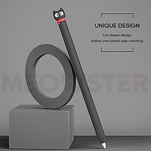 Meowster Case for Apple Pencil 1st Generation iPencil Case Soft Silicone Sleeve Cute Cat Design Holder Protective Cover Accessories Compatible with iPad Pencil 1st Gen (Black)