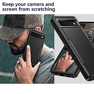 YEMODO Google Pixel 6A Case 6.1" 2022, [4 in 1] with Tempered Glass Screen Protector & Camera Lens Protector, Lightweight Slim Anti-Drop, Multi Layer Full Body Protective Cover for Men Women, Black