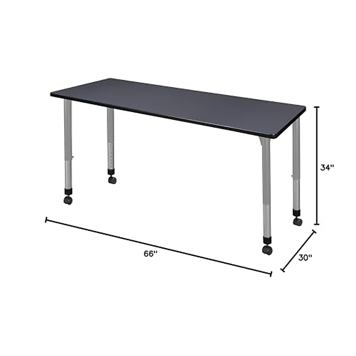 Romig Kee 66 x 30 in. Height Adjustable Mobile Classroom Activity Table- Grey Top & Grey Base
