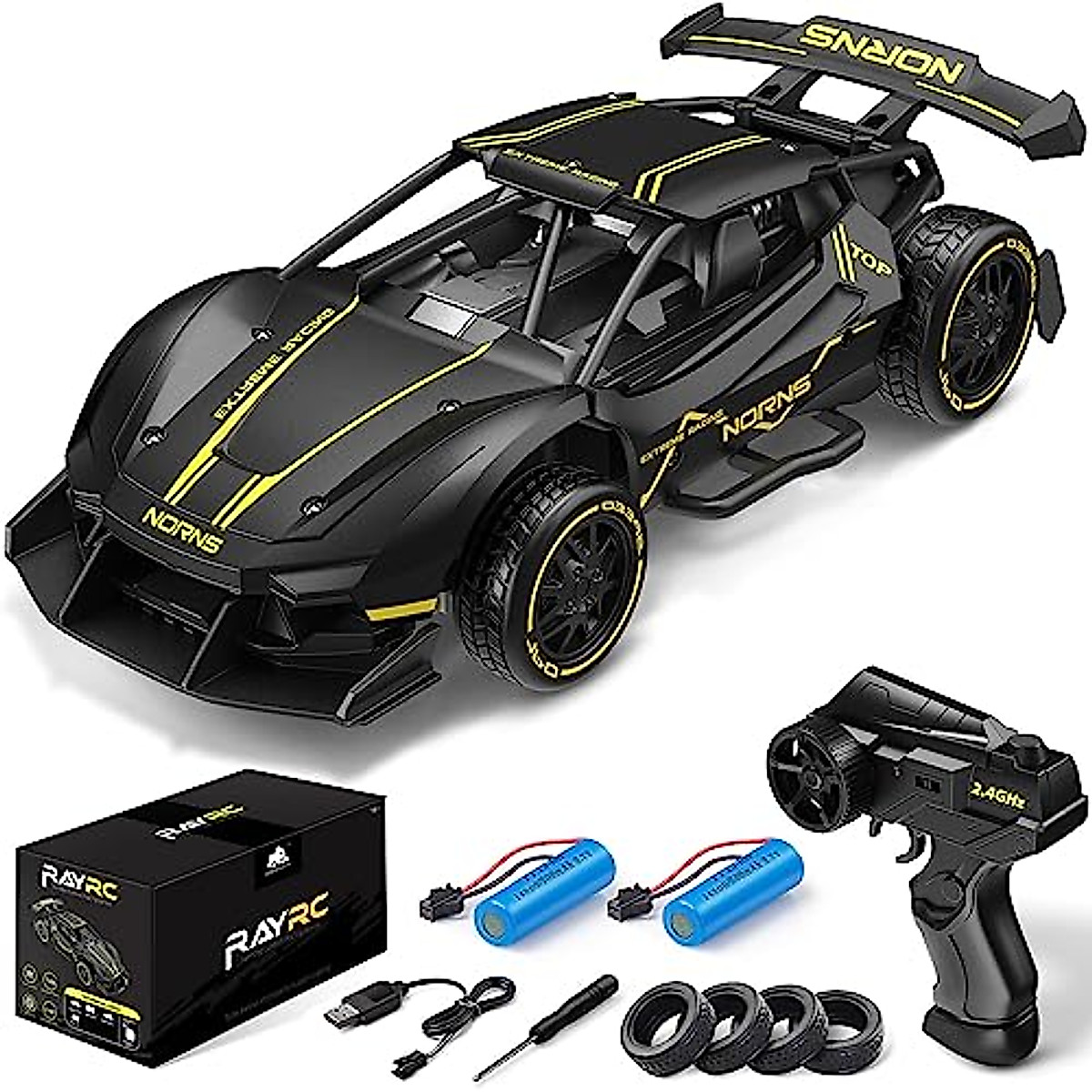 DoDoeleph RC Cars, Fast Metal Remote Control Car for Kids, 1/24 Alloy Frame Hobby Electric Racing Car Toys 2.4GHz 2X Rechargeable Batteries for Adults Boys Girls Birthday