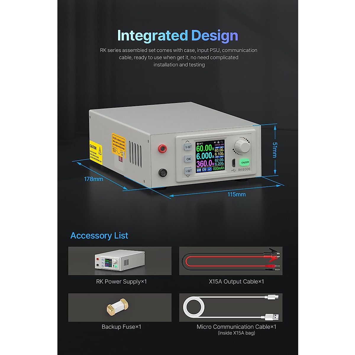 Digital Control RK6006-C 60V 6A 4 Digit Adjustable AC to DC Lab Bench Power Supply Regulator 360W