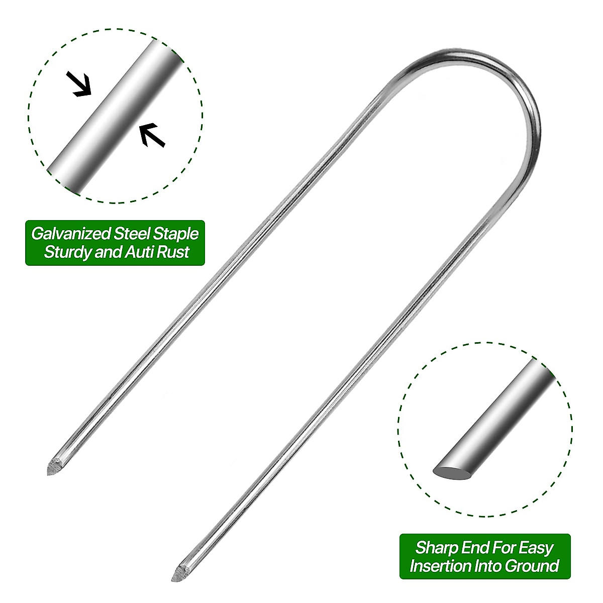 TiTifield U Shape Garden Stakes 50 Packs 4 Inch 11 Gauge Irrigation Tubing Stakes, Heavy Duty Galvanized Landscape Staples for Tube, Lawns, Landscape Fabrics,Irrigation Hose and Weed Barriers