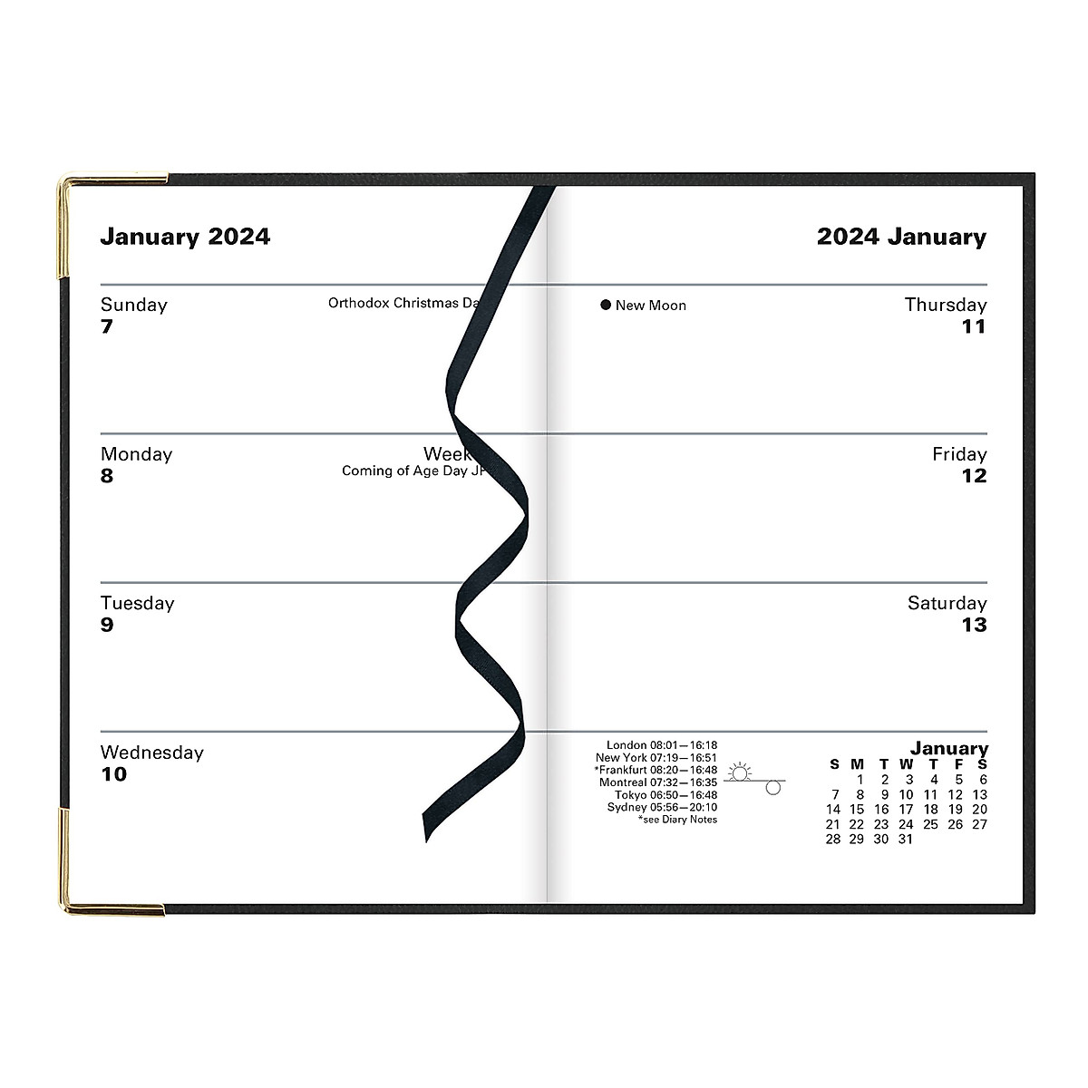 Letts of London Classic Weekly Planner, 12 Months, January to December, 2024, Gold Corners, Pocket Size, 4.25" x 2.75", Black (C32EBK-24)