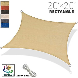 SUNNY GUARD Sun Shade Sail 20'x20' Rectangle UV Block Sunshade for Backyard Yard Deck Patio Garden Outdoor Activities and Facility,Sand