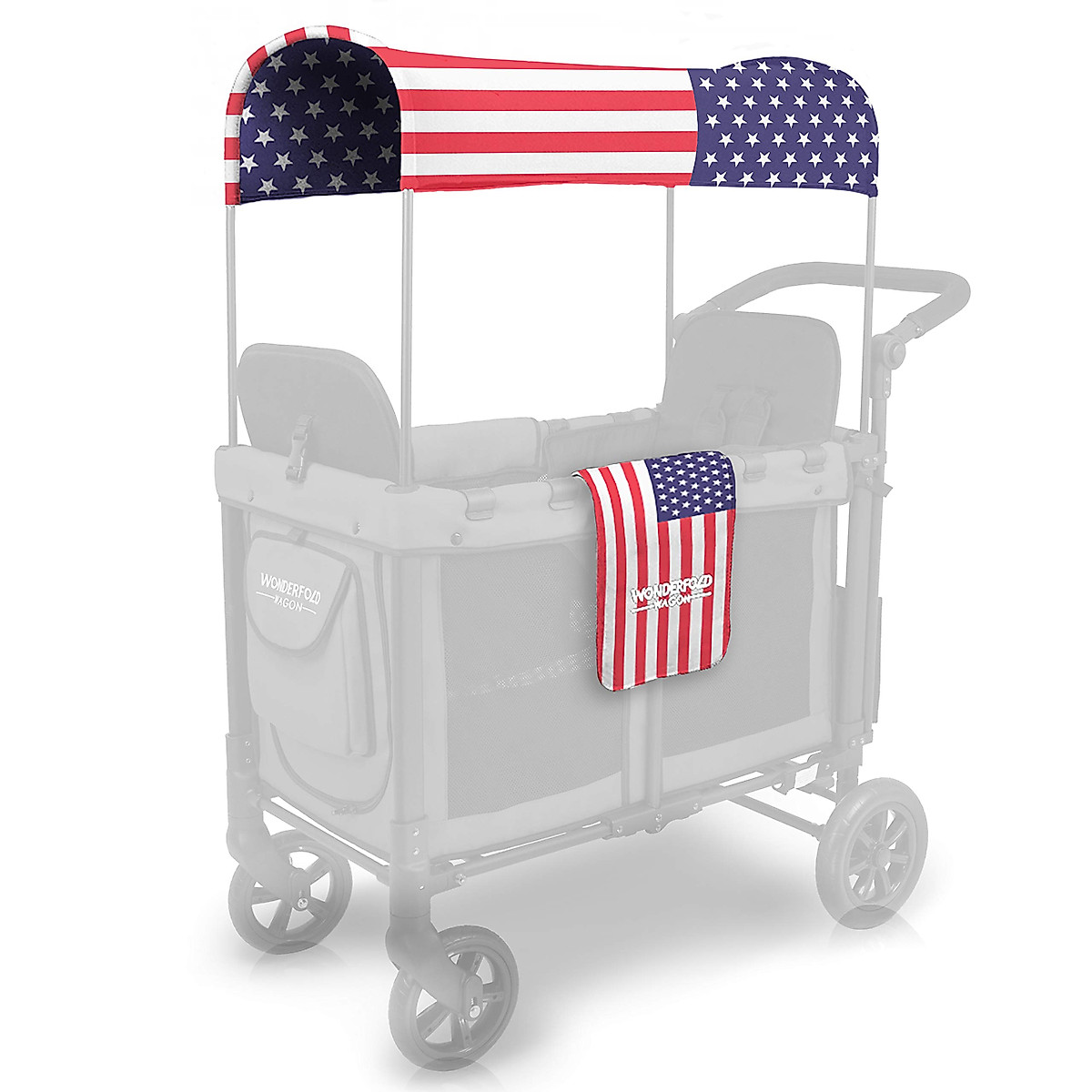 WONDERFOLD Add-on Canopy Fabric with UV Protection for W-Series Stroller Wagon (Double Sided W2/W1 Canopy, USA Flag Print with One Pouch)