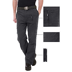 CRYSULLY Men's Casual Trousers Cotton Wild Cargo Pant Combat Wear Work Pants with Zipper Assault Pants Grey