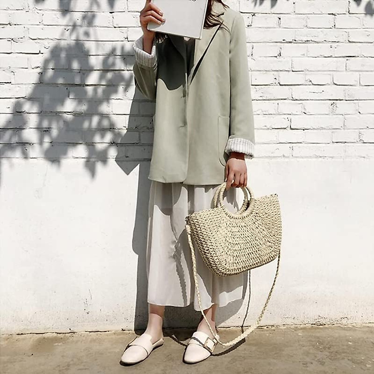 SYT-MD Straw Purse Beach Purse Wicker Bag for Women Rattan Bag Bamboo Purse Wicker Crossbody Shoulder Bags (Color : D)