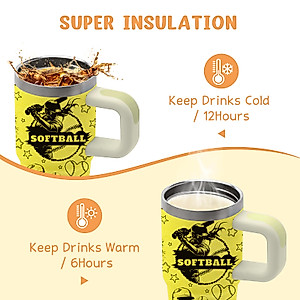 Softball Gifts for Girls 8-12, Softball Tumbler with Handle and Straw for Kids 14 Oz, Insulated Stainless Steel Softballs Cups Stuff, Birthday Gifts for Toddler Girls