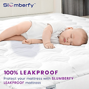Queen Size Waterproof Premium Mattress Pad by Slumberfy – Quilted Fitted Bamboo Mattress Protector - All Natural & Breathable Fabric, Cooling Mattress Topper (60x80 in)