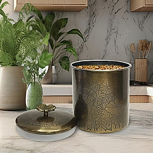 nu steel Set Of 4 Food storage Container Kitchen Flower etching Canister with gold finish