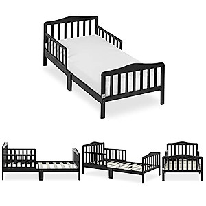 Dream On Me Classic Design Toddler Bed in Black, Greenguard Gold Certified and Baby Fairy 5” Foam Crib & Toddler Bed Mattress in a Box, White I Greenguard Gold Certified I JPMA Certified