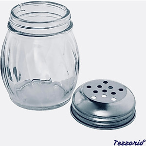 Tezzorio (Set of 12) 6-Ounce Polycarbonate Cheese Shaker with Perforated Top, Swirl Cheese Shakers with Stainless Steel Lids, Restaurant Cheese and Spices Shakers