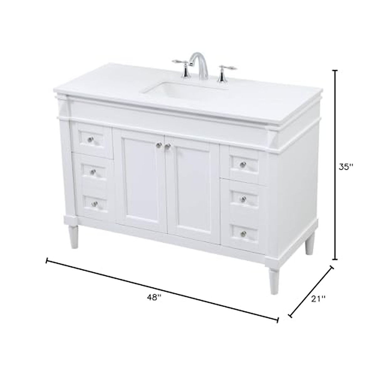Elegant Decor Indoor Modern Under Sink Bathroom Fixtures Storage Organizer Cabinet 48 inch Single Bathroom Vanity - White