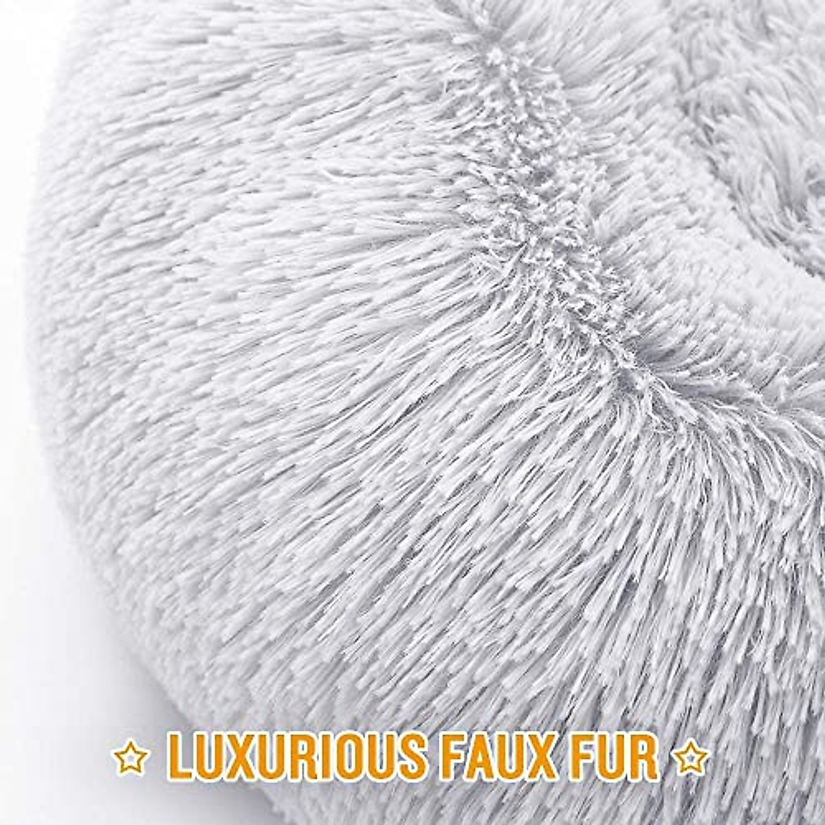 Geizire Cat Beds for Indoor Cats, Cat Bed, Dog Beds for Small Dogs, Washable Donut Calming Round Cat Bed, Soft Fluffy Warm and Cozy Anti Anxiety Cuddler, Joint-Relief Pet Bed(Grey)