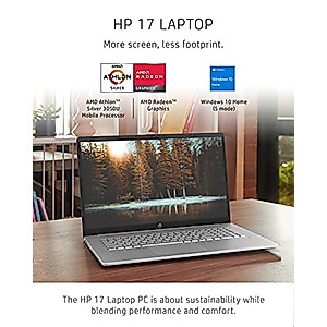 HP 17 Laptop, AMD Athlon Silver 3050U, 4 GB RAM, 256 GB SSD Storage, 17.3-inch HD+ Display, Windows 10 Home with Added Security, Long Battery Life, Dual Speakers, HD Web-Camera (17-cp0010nr, 2020)