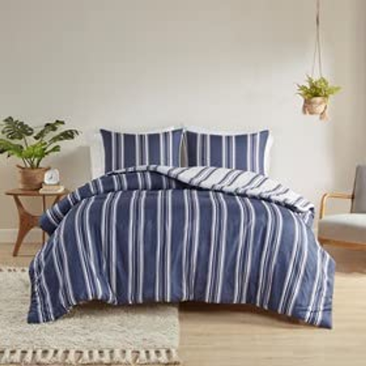 CinchFit USA Quahog Bay Universal V Berth Navy Stripe Duvet Cover & 2 Shams (Universal V Berth)