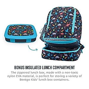 Bentgo 2-in-1 Backpack & Insulated Lunch Bag Set With Kids Prints Lunch Box (Dinosaur)