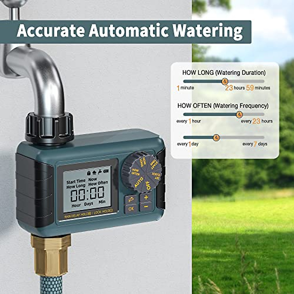 Sprinkler Timer, Diivoo Hose Timer with Timing and Frequency Irrigation, Water Timer for Garden Hose with Rain Delay and Manual Watering for Lawn, Blue