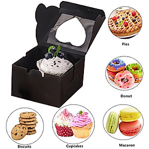 Gbateri 50 Pack Small Bakery Boxes with Window 4x4x2.5 Inch - Mini Cake Boxes- 4 Inch Cookie Boxes - Pastry Boxes - Small Treat Boxes - Dessert Boxes for Cupcakes Donuts Strawberries Muffins (Black)