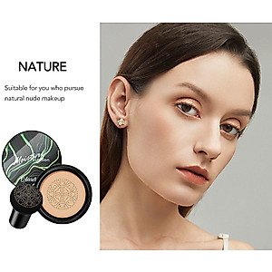 Air Cushion CC Cream Mushroom Head Foundation, 2 PCS Amazfly Moisturizing BB Cream Face Primer Makeup Long Lasting Matte Concealer Bright Makeup Base Long Lasting with Mushroom Makeup Sponge and Powder Brush (Natural+Face Primer)